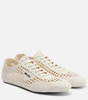 Prada Crochet Lace-up Sneakers - White