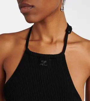 COURREGES Courrèges Ribbed Knit Halterneck Top - Black