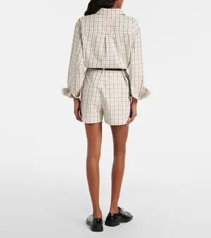 Victoria Beckham Checked Pleated Cotton Shorts - Beige