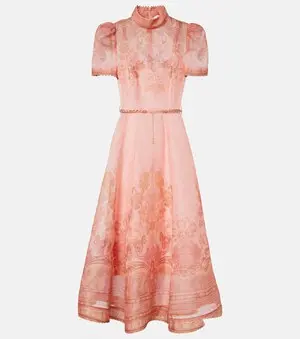 Zimmermann Belted Paisley Linen And Silk Midi Dress - Pink
