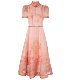 Zimmermann Belted Paisley Linen And Silk Midi Dress - Pink