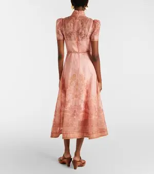 Zimmermann Belted Paisley Linen And Silk Midi Dress