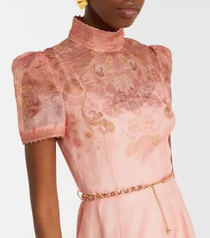 Zimmermann Belted Paisley Linen And Silk Midi Dress