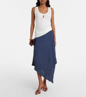 Victoria Beckham Draped Knitted Cotton-blend Midi Skirt - Blue