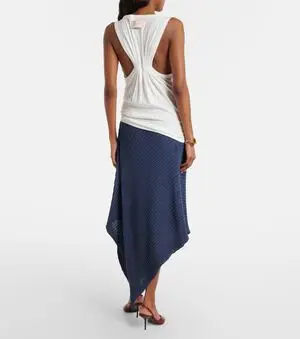Victoria Beckham Draped Knitted Cotton-blend Midi Skirt - Blue