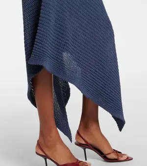 Victoria Beckham Draped Knitted Cotton-blend Midi Skirt - Blue