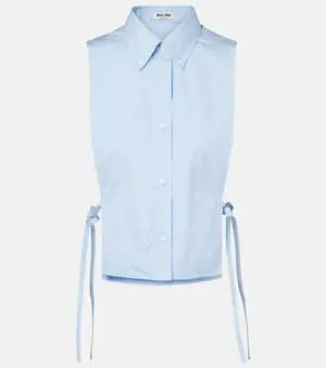 Miu Miu Cutout Cropped Cotton Poplin Shirt - Blue