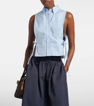 Miu Miu Cutout Cropped Cotton Poplin Shirt - Blue