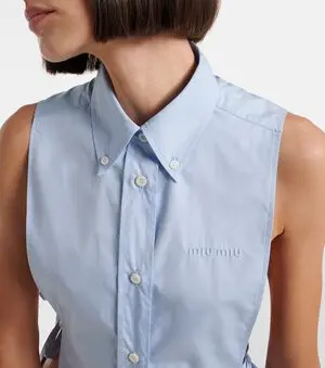 Miu Miu Cutout Cropped Cotton Poplin Shirt - Blue