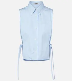Miu Miu Cropped Cotton Poplin Shirt - Blue