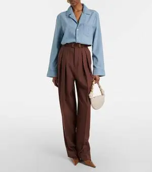 Saint Laurent Pleated Wool Gabardine Wide-leg Pants - Brown