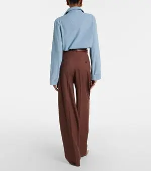 Saint Laurent Pleated Wool Gabardine Wide-leg Pants - Brown