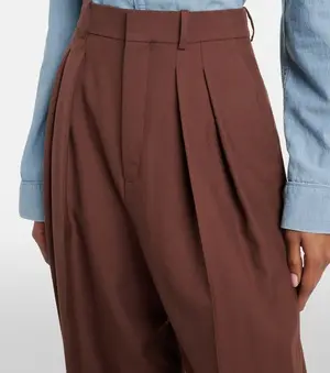 Saint Laurent Pleated Wool Gabardine Wide-leg Pants - Brown