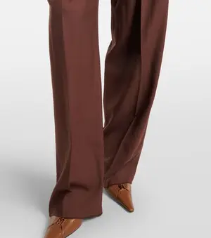 Saint Laurent Pleated Wool Gabardine Wide-leg Pants - Brown