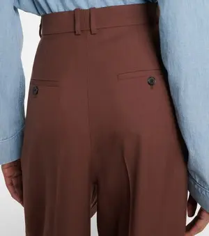 Saint Laurent Pleated Wool Gabardine Wide-leg Pants - Brown