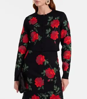 Carolina Herrera Floral Jacquard Cropped Cardigan