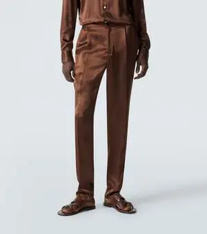 Rubinacci Reversible Silk Straight Pants - Brown