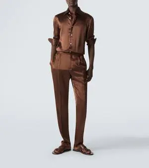 Rubinacci Reversible Silk Straight Pants - Brown