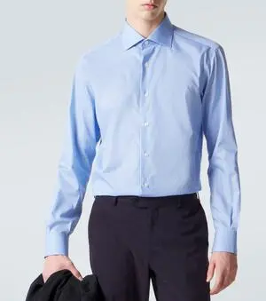 Brioni Striped Cotton Poplin Shirt - Blue