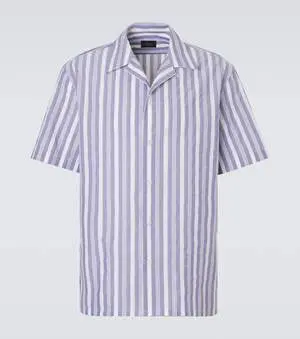 Brioni Striped Cotton Poplin Bowling Shirt - Blue