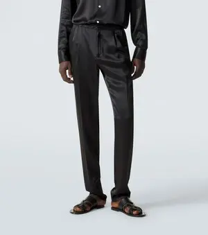Rubinacci Reversible Silk Straight Pants - Black