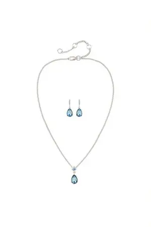 SUSAN CAPLAN Givenchy Sapphire Swarovski Crystal Clip-on Earring And Necklace - Set