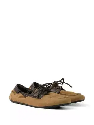 Prada Shuffle Deconstructed Canvas And Leather Boat Shoes - Neutrals