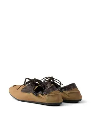 Prada Shuffle Deconstructed Canvas And Leather Boat Shoes - Neutrals