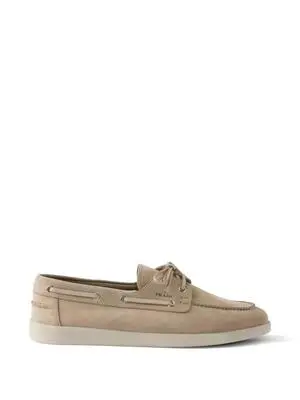 Prada Suede Boat Shoes With Laces - Neutrals