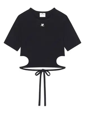 COURREGES Crop T-shirt With Cut-out - Black