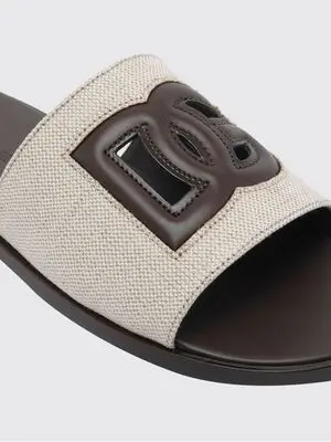 Dolce & Gabbana Cotton Canvas And Leather Slides - Ivory
