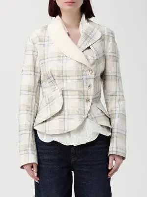 VIVIENNE WESTWOOD Checked Cotton Blend Asymmetrical Blazer - Beige