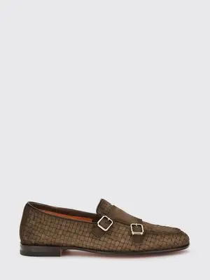 Santoni Woven Suede Monk Strap Shoes - Brown