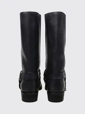 GOLDEN GOOSE Square Toe Leather Western Boots With Low Cuban Heel