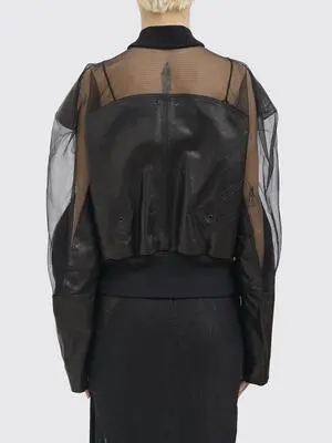 YEHUAFAN Leather And Tulle Bomber Jacket