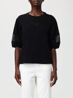 Emporio Armani Cotton T-shirt With Eagle Logo And Puff Sleeves - Black