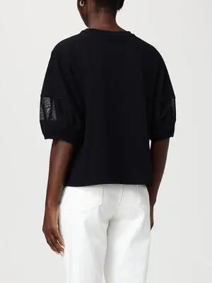 Emporio Armani Cotton T-shirt With Eagle Logo And Puff Sleeves - Black