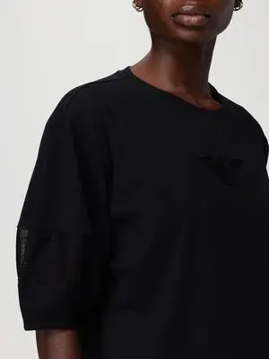 Emporio Armani Cotton T-shirt With Eagle Logo And Puff Sleeves - Black
