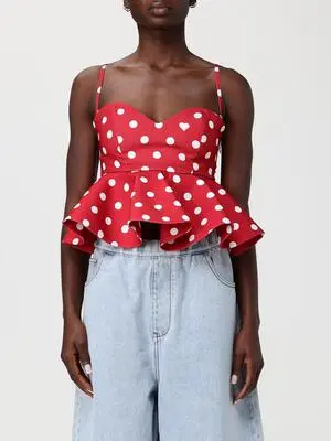 Fiorucci Polka Dot Peplum Top - Red