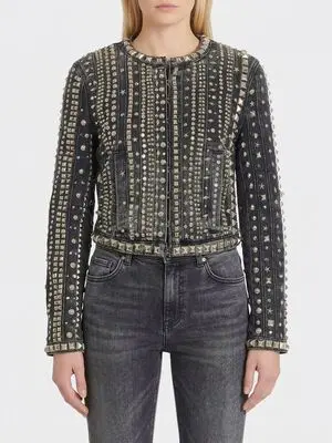 R13 Embellished Studded Denim Jacket - Black