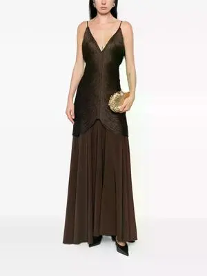 BLESS Nostalgia V-neck Maxi Dress - Brown