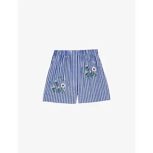 Maje Striped Floral-embroidered Cotton-blend Shorts