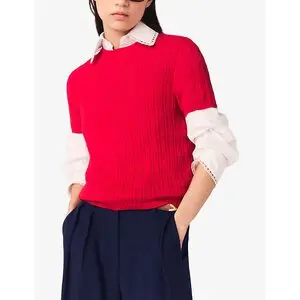 Maje Short-sleeved Knitted Cotton-blend Jumper