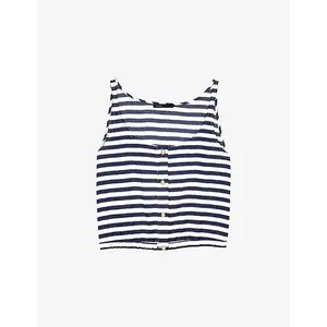 Maje Striped Scoop-neck Woven Top - White/blue