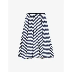 Maje Striped Elasticated-waist Woven Midi Skirt