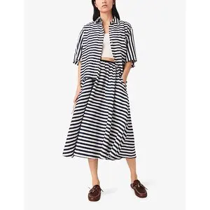 Maje Striped Elasticated-waist Woven Midi Skirt