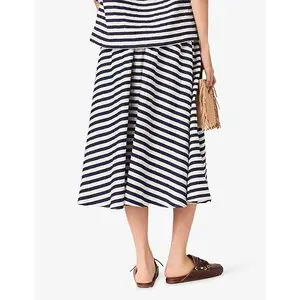 Maje Striped Elasticated-waist Woven Midi Skirt