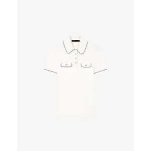 Maje Short-sleeved Ribbed Knitted Polo Shirt - Ecru