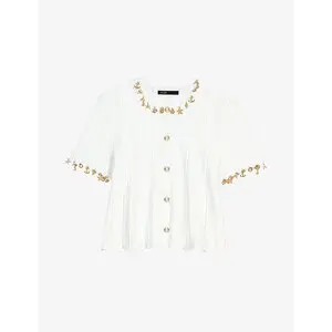 Maje Charm-embellished Knitted Cotton-blend Cardigan