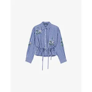 Maje Striped Floral-embroidered Cotton-blend Shirt
